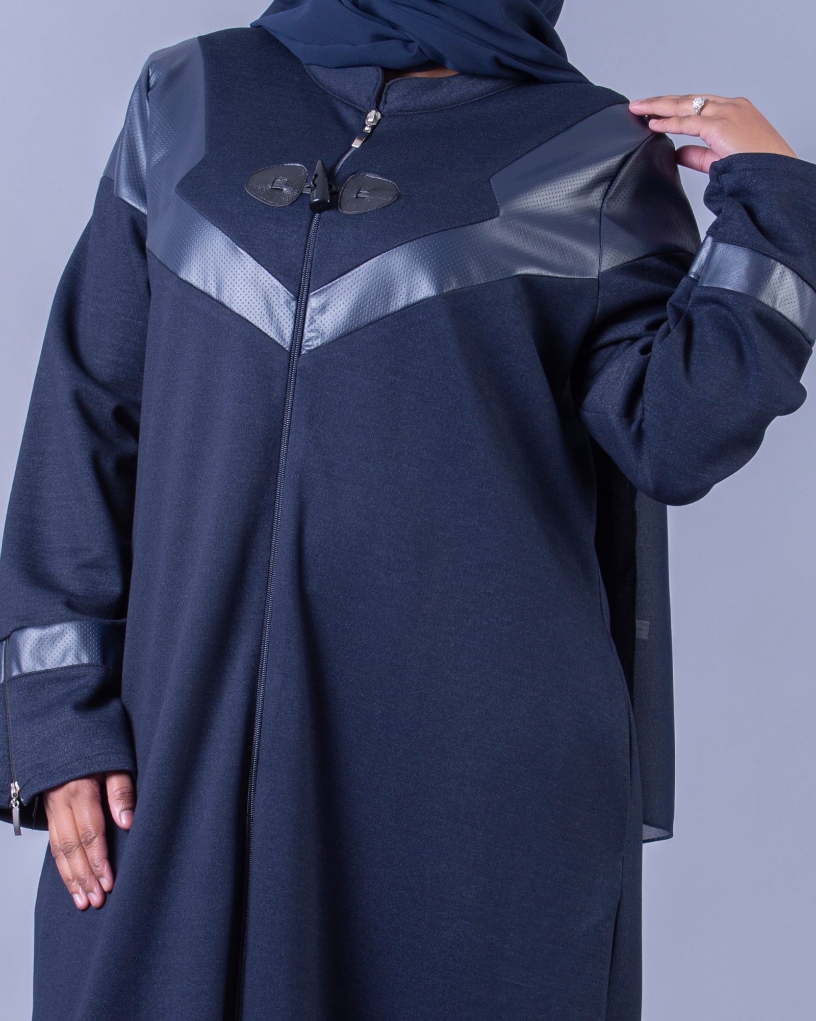 Leather Detail Abaya Coat | Amira London